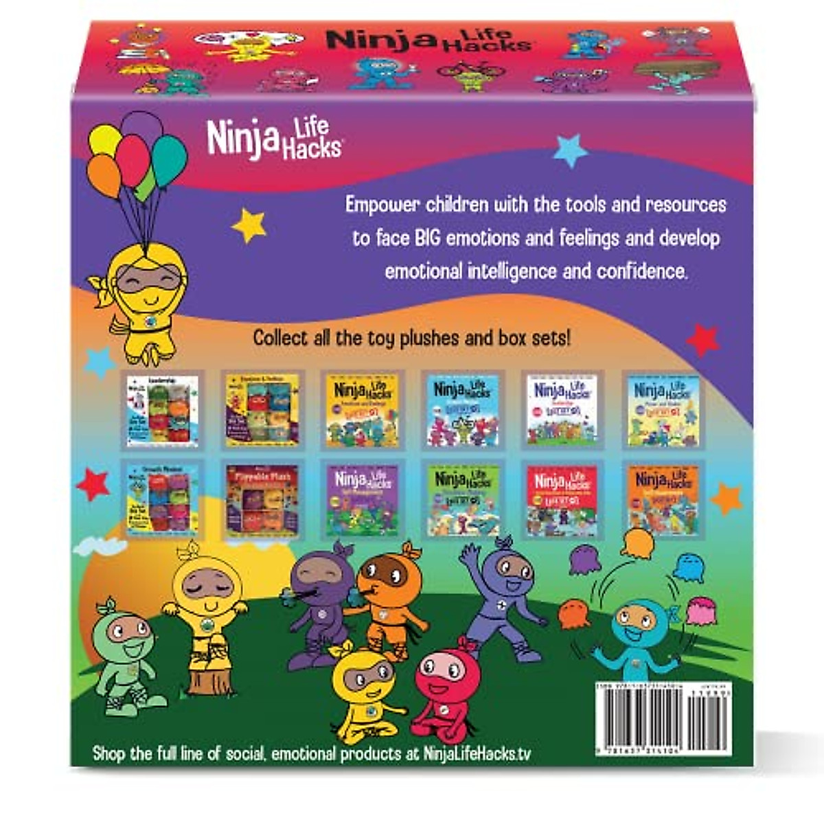 Ninja Life Hacks Flippable Toy CBT Book Box Gift Set (Angry Ninja + Positive Ninja, Nervous + Calm Ninja, Anxious + Brave Ninja, Thinking + Impulsive Ninja)