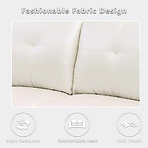 HOMVET Peaerl Faux Leather Sectional Sofa Furniture Set,L-Shape Couch with Left Chaise,Storage Ottoman,and 2 Pillows,for Living Room/Apartment/Office, Pearl White