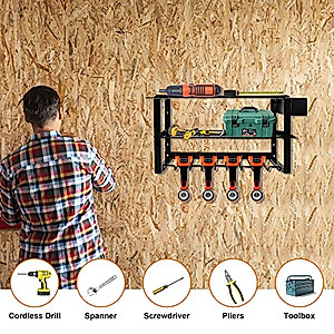 Power Tool Organizer, Garage Tool Organizers with Storage, 3 Layers Heavy Duty Metal Tool Shelf, Drill Holder Wall Mounted, Utility Storage Rack for Cordless Drill, Handheld Power Tools