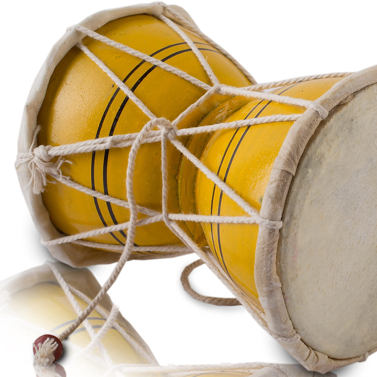 Handmade Wooden & Leather Classical Indian Folk Dumroo Damroo Damaru Hand Drum Set Percussion Decorative Collectible Showpiece World Musical Instruments (Yellow)