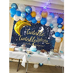 Twinkle Twinkle Little Star Backdrop Night Sky Shinning Star and Moon Galaxy Space Photography Background Glitter Star Children Birthday Baby Shower Party Supplies 7x5FT