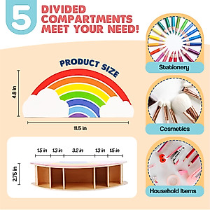 GAMENOTE Wooden Pen Holder & Pencil Holders - Rainbow Supply Caddy Phone Holder Desk Organizer for Office Supplies Makeup Brush Classroom Organization for Women & Kids