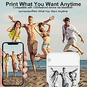 Carpower Mini Printer Portable, Pocket Thermal Printer with 7 Rolls Paper, Bluetooth Wireless Instant Photo Printer Compatible with iOS Android for Picture Receipt Label Note QR Code Inkless Printing