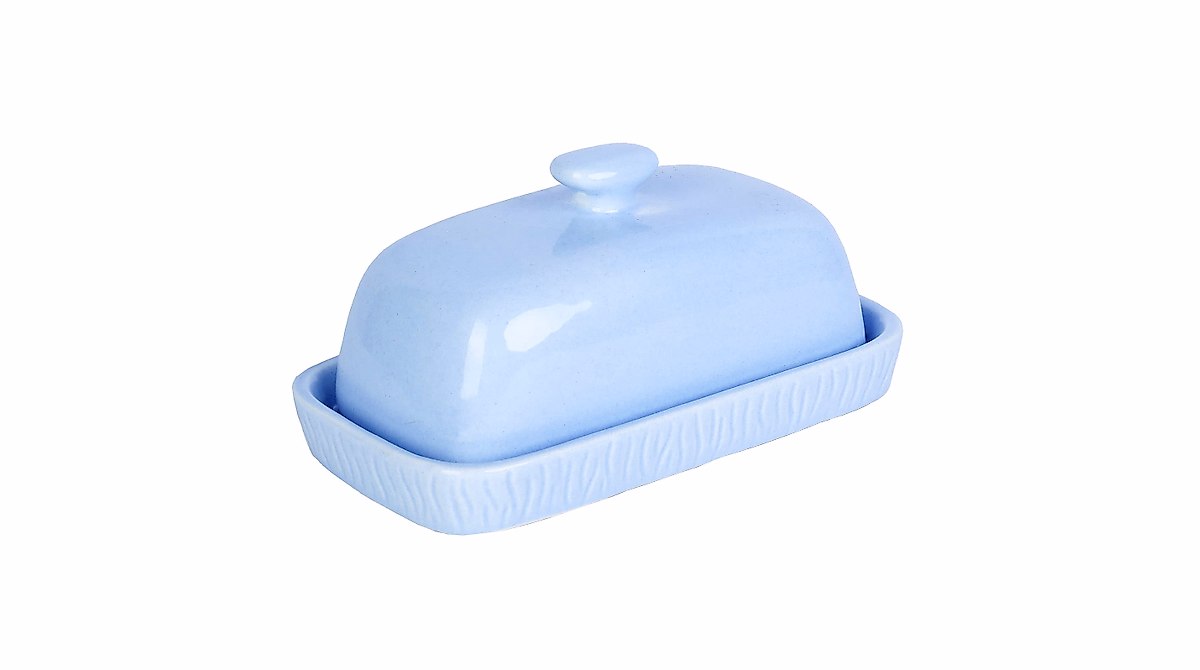 Elegant Sky Blue Ceramic Butter Dish with Lid