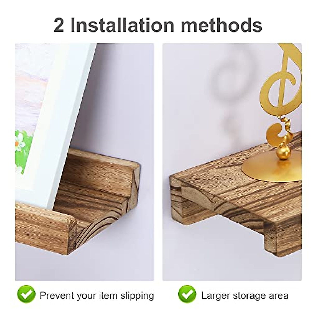 Picture Shelf with Ledge,Photo Ledge Shelves Set of 4,Rustic Wood Storage Display Shelves Wall Mounted for Living Room Bedroom Kitchen Kids Nursery Photo Frames Book,Home Office Decor 17 Inch