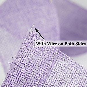 HUIHUANG Light Purple Wired Lavender Burlap Ribbon - 2.5 inch X 10 Yards Wire Edge Jute Ribbon for Easter Wreaths, Big Bows, Crafts, Swags, Tree Decoration