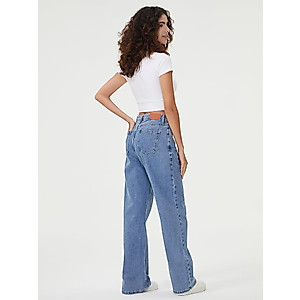 HDLTE Women Wide Leg Jeans High Waist Baggy Jeans Loose Boyfriend Jeans Denim Pants Y2K Light Blue