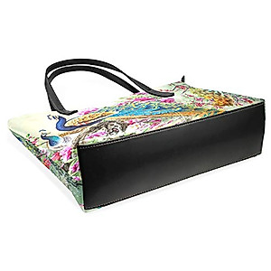 MNSRUU Tote Bag for Women Multicolor Flowers And Peacocks Shoulder Bag Big Capacity PU Leather Handbag