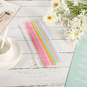 6pcs Silicone Straws Reusable Replacement Straws, 9.6inch Long Flexible Drinking Straw with Cleaning Brush, Odorless Soft Silicone Straws for Kids Parties, BPA Free (Multicolored)