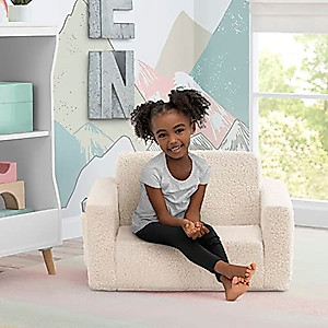Delta Children Cozee Flip-Out Sherpa 2-in-1 Convertible Chair to Lounger for Kids, Cream