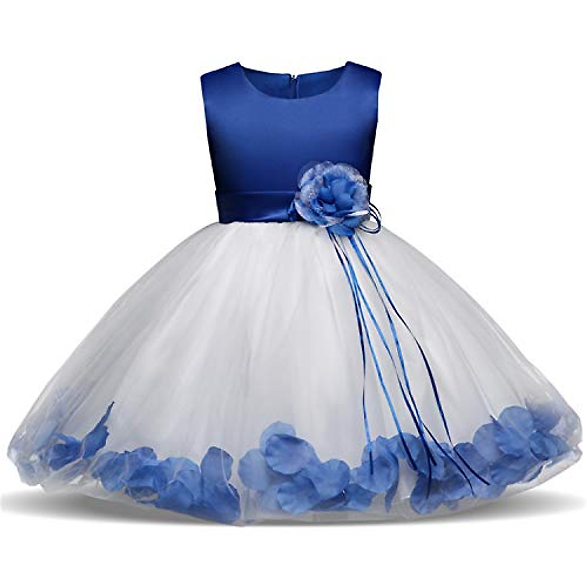 NNJXD Girl Tutu Flower Petals Bow Bridal Dress for Toddler Girl Size 9-12 Months Blue 1