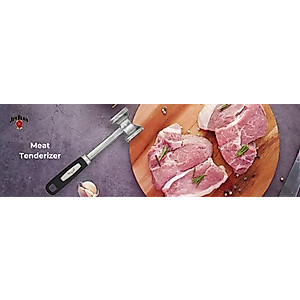 Jim Beam Stainless Steel Heavy Duty Construction Meat Tenderizer with Soft Grip Handle, Medium, Silver