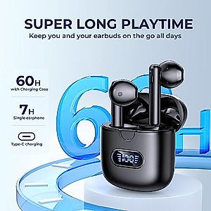 NAGFAK Wireless Earbuds Bluetooth 5.3 Headphones, 60H Playtime LED Power Display Charging Case, IPX7 Waterproof Earphones HiFi Stereo Deep Bass Ear Buds for iPhone Android Phone Sports