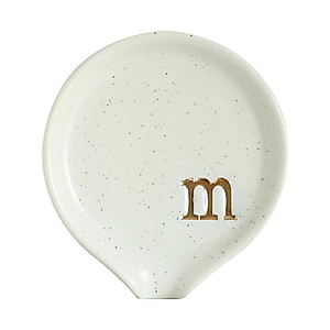 COLLECTIVE HOME - Ceramic Coffee Spoon Rest, Monogram Ceramic Spoon Holder, 3.8 Inches Coffee Spoon Holder, Mini Teaspoon Rest, Small Spoon Holder for Stove Coffee Bar (m)