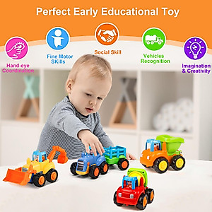 Yiosion Push and Go Friction Powered Cars Construction Vehicles Toy Set Tractor Bulldozer Mixer Truck Dumper for 1 2 3 Year Old Baby Toddlers Boys Gifts