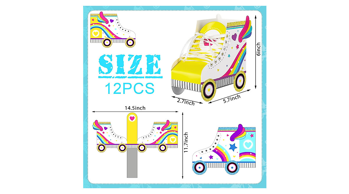 Retro Roller Skate Favor Boxes for Parties and Gifts – 12 Pack