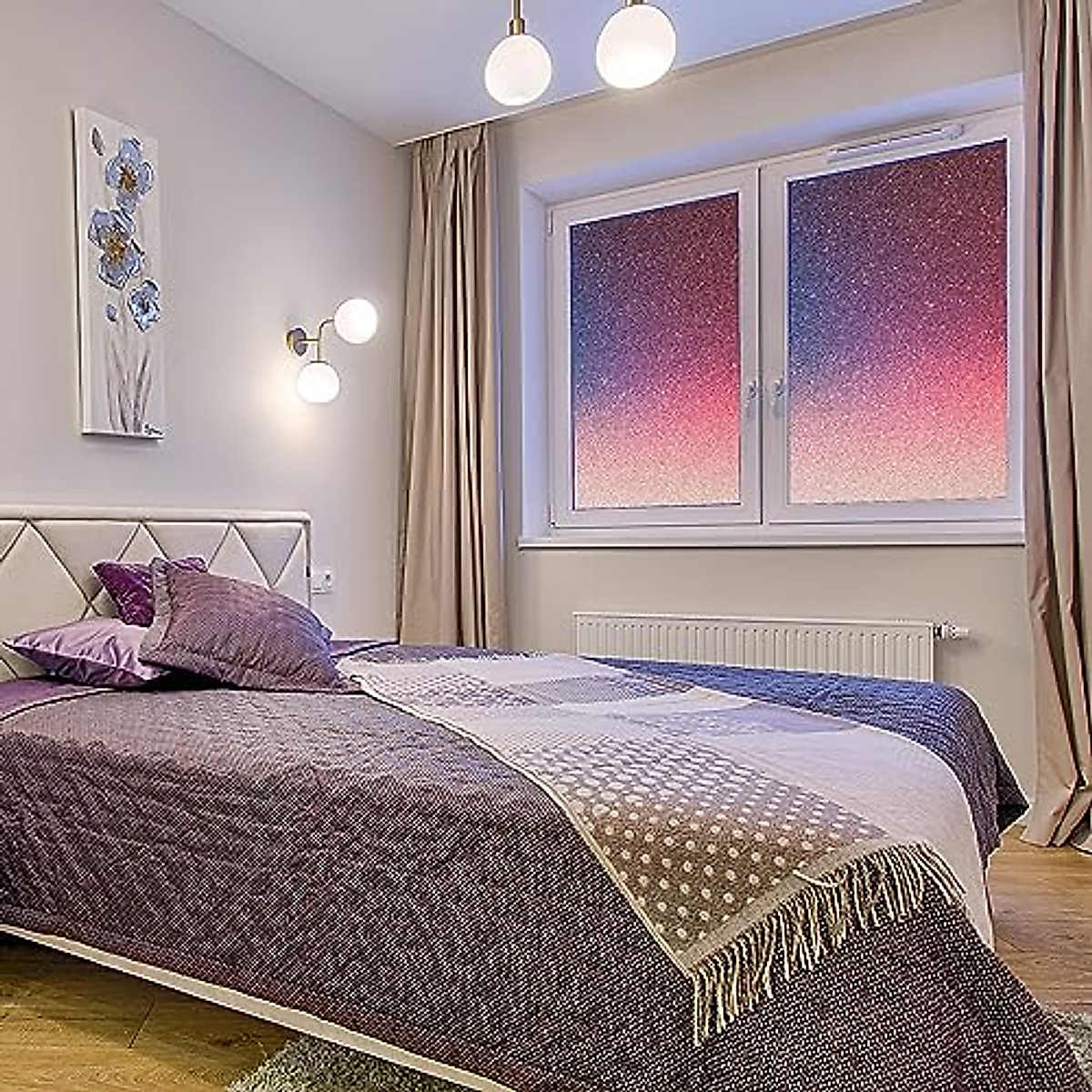 IOACIY Privacy Window Film Frosted Glass Sticker for Home Office Static Anti-UV Window Paper Decorative Window Covering for Bathroom (Universe Outer Space Starry Sky Red Blue-235, 17.7" x 23.6")