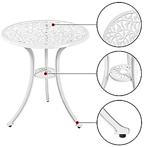 CIYOUNG Patio Bistro Set 3-Piece Outdoor Cast Aluminum All Weather Rust-Resistant Bistro Table Set w/ 2 Chairs - Leaf Style White Finish