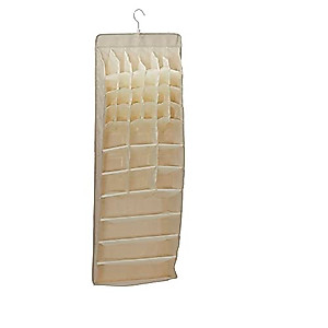 Household Essentials Lingerie Hanging Organizer, 37 Poly-Cotton Blend Fabric Pockets, 24 Small, 9 Medium and 4 Large, Great for Rod or Wire Closets, Natural