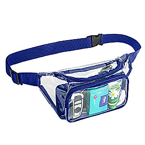 WJCD Clear Fanny Pack Stadium Approved Waterproof Cute Waist Bag Clear Purse Transparent Adjustable Belt Bag for Women Men, Beach, Movement,Concerts Bag (Blue)