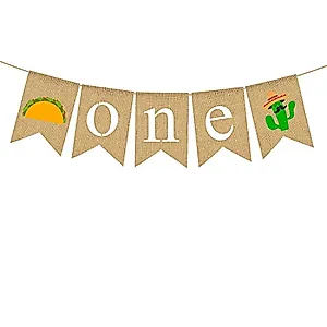 ONE High Chair Banner Mexican Jute Burlap Cinco De Mayo Taco Cactus Baby 1st Birthday party Fiesta Decoration