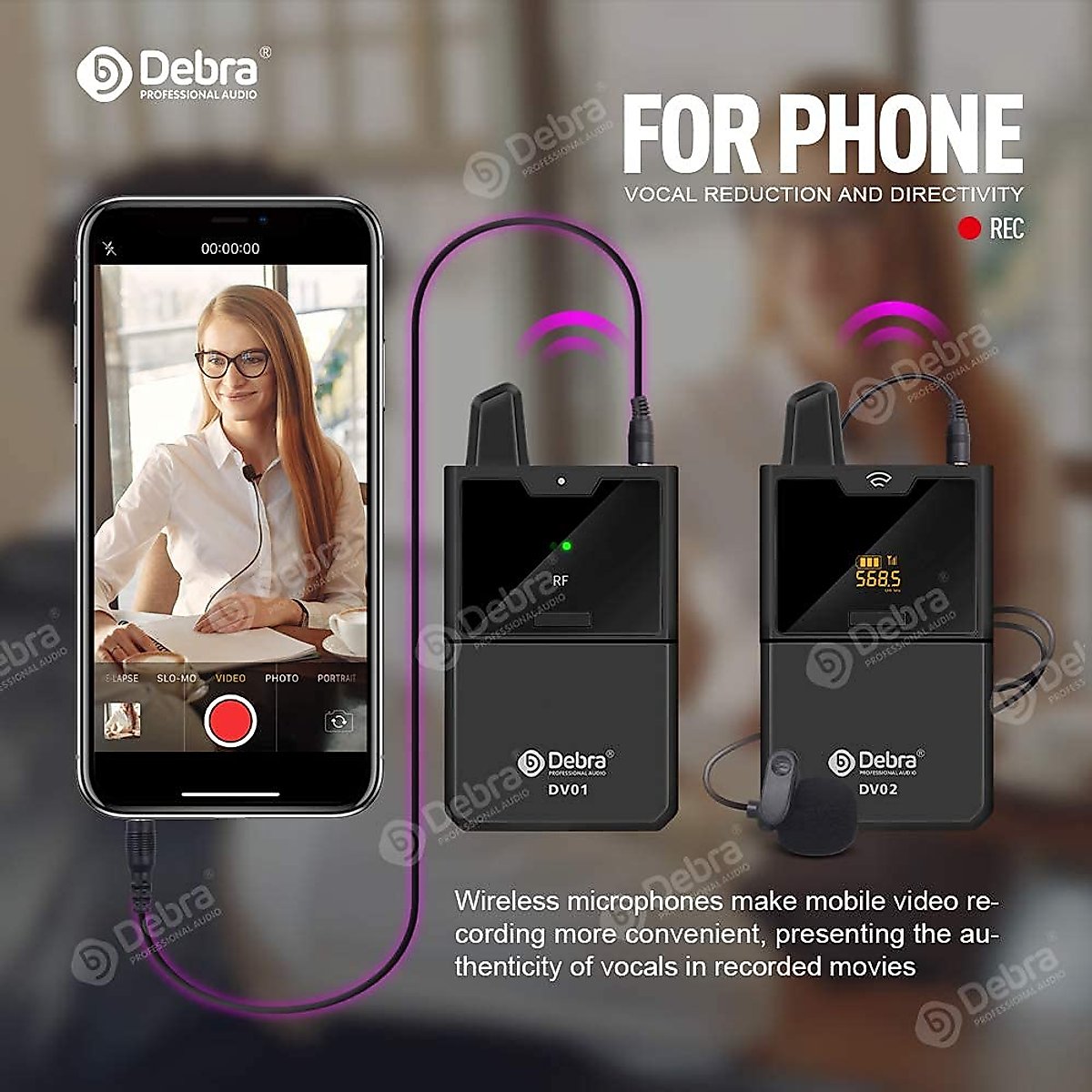 D Debra DV-02 UHF Wireless Lavalier Microphone with Remote Real-time Monitor Compatible with Smart Phone, DSLR Camera for Video Recording Interview (DV-02)