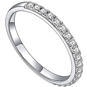 YODEWA Moissanite Wedding Band, Moissanite Rings for Women Half Eternity 925 Sterling Silver Stackable Round Thin 0.3ct Lab Created Diamond Size 5