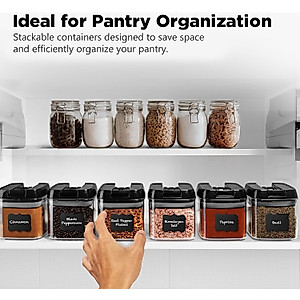 Shazo Airtight 6 Pc Mini Container Set + 6 Spoons, Labels & Marker - Durable Clear Plastic Food Storage Containers with Lids - Kitchen Cabinet Pantry Containers for Spices, Herbs, Coffee, Tea etc