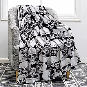 Jekeno Retro Skulls Blanket for Halloween Soft Ligtweight Durable Cozy Throw Print Blanket for Kids Women Adults Gift Home Decor 50"x60"