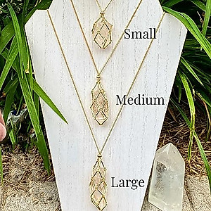 Tyniffer Crystal Holder Necklaces Cage Real Natural Gemstone Necklace Holder Adjustable Gold and Silver Cage Necklace for Women Men (Large, No Stone, Gold)