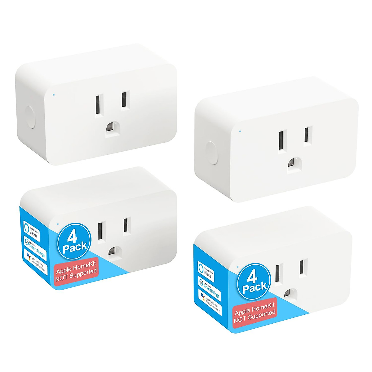New One Smart Plug 4 Pack, 2.4G WiFi Outlet, Indoor Smart Plug Work with Alexa, Google Assistant, Smart Life, FCC ETL Listed, 15A and Max 1875W