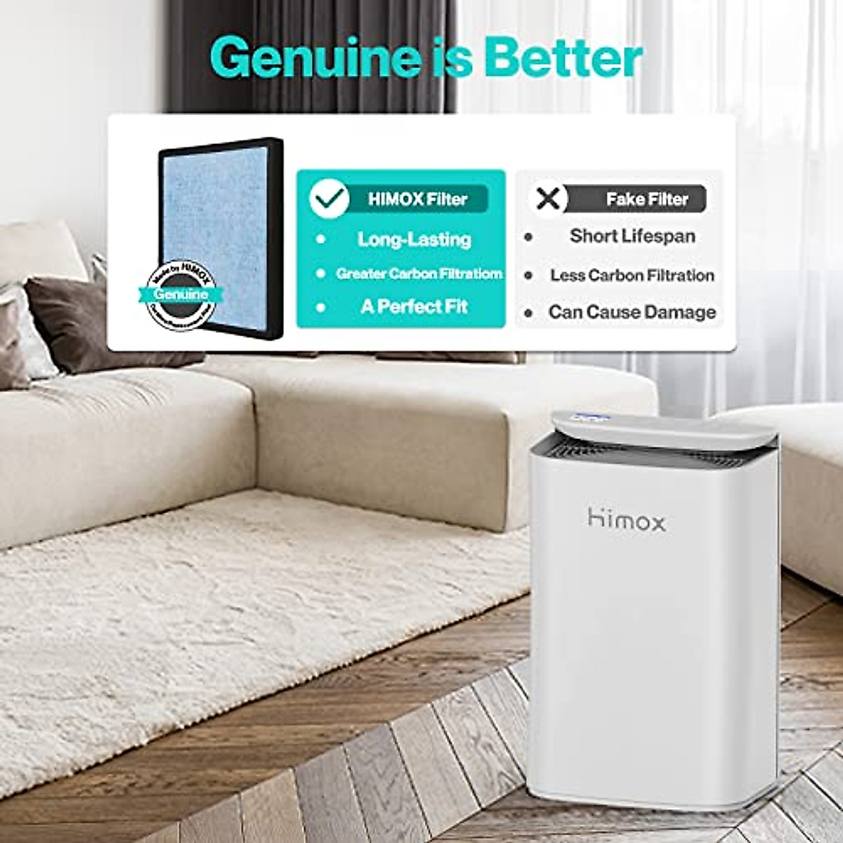 HIMOX M11 Air Purifier Replacement Filter, Medical Grade Genuine H14 True HEPA Filter (99.99%) with 5-Stage Air Filtration System for Home Large Room Bedroom Pets