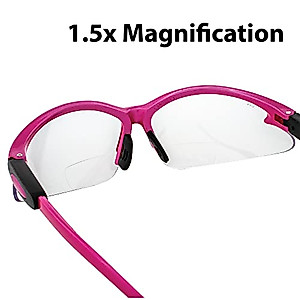 Global Vision Eyewear Cougar Bifocal Women's Safety Glasses Dark Pink Nylon Frame Clear Lenses (Pink 1.50)