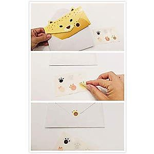 JINSRAY Cute Lovely Animal Cartoon Letter Writing Stationery Paper, Greeting Card, Thank You Card, 12pcs with Envelopes and Animal Stickers，Size 6.3" X 8.3" Paper, – Panda Bear Fox Leopard Pig Rabbit