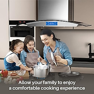 FIREGAS Island Range Hood 30 inch 700 CFM with Chimney, Ceiling Mount Kitchen Vent Hood with Tempered Glass, 4 LED Lights, Permanent Filters, Premium Touch Control Panel, Includes Charcoal Filter