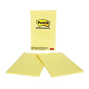 Post-it Notes, 5x8 in, 2 Pads, Canary Yellow, Lined, America's #1 Favorite Sticky Notes, Clean Removal, Recyclable (663)