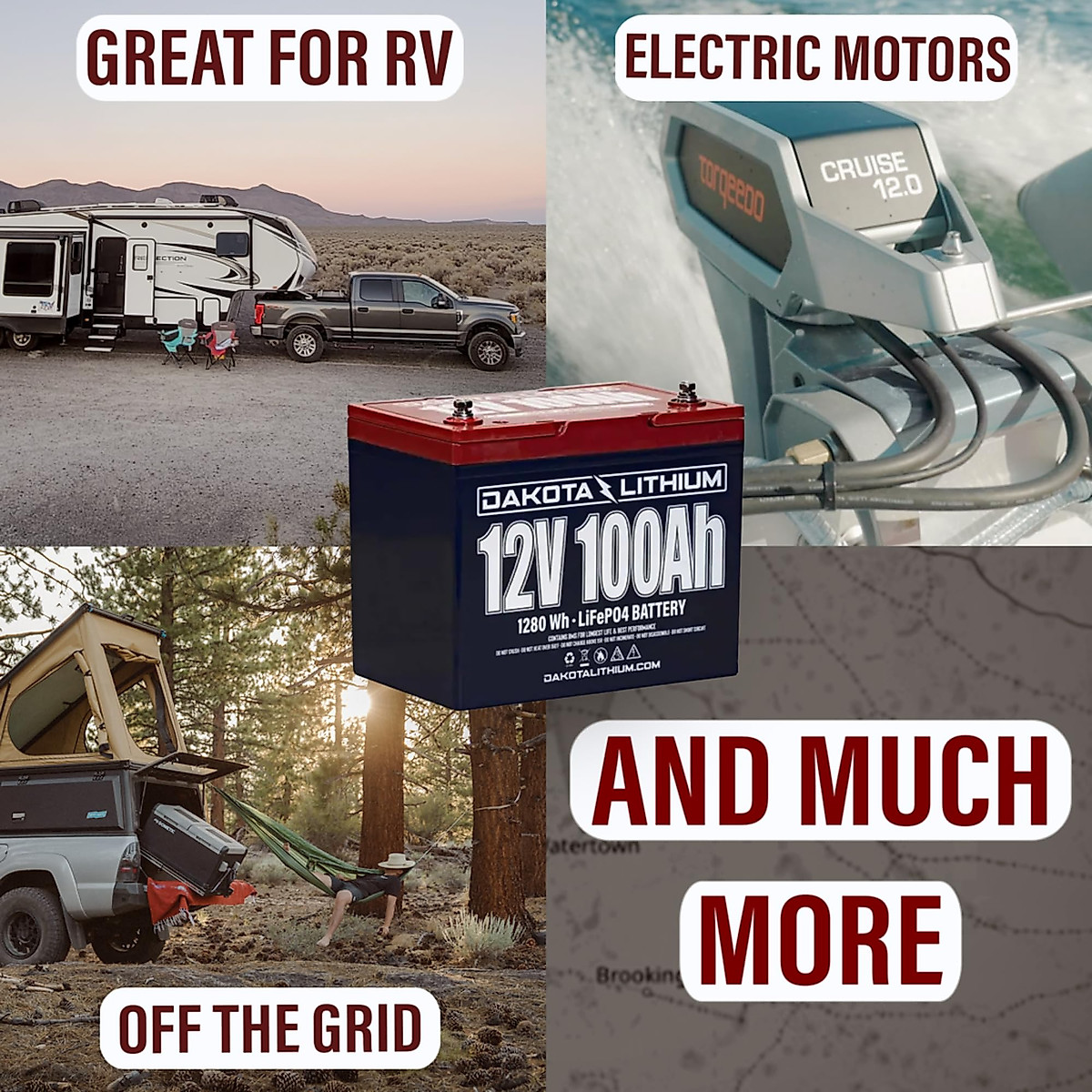 Dakota Lithium - 12V 100Ah LiFePO4 Deep Cycle Battery - 11 Year USA Warranty 2000+ Cycles - Built in BMS, For Ice Fishing, Trolling Motors, Fish Finders, Marine, Charger not Included