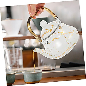 LABRIMP Marble Enamel Jug Gas Top Kettle Espresso Maker Camping Stoves Ceramic Tea Kettle Warmer Coffee Pot Enamel Stovetop Kettle Drip Coffee Kettle White Vintage Pear Shaped Pot