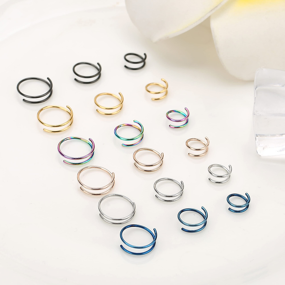 Staligue Double Nose Ring for Single Piercing 20G Spiral Nose Ring Surgical Steel 6MM 8MM 10MM 12MM Double Nose Hoop Piercing Jewelry (8MM)