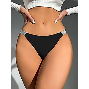 Floerns Women's Glitter Tape Seamless Underwear Panty Low Rise Thongs Black M