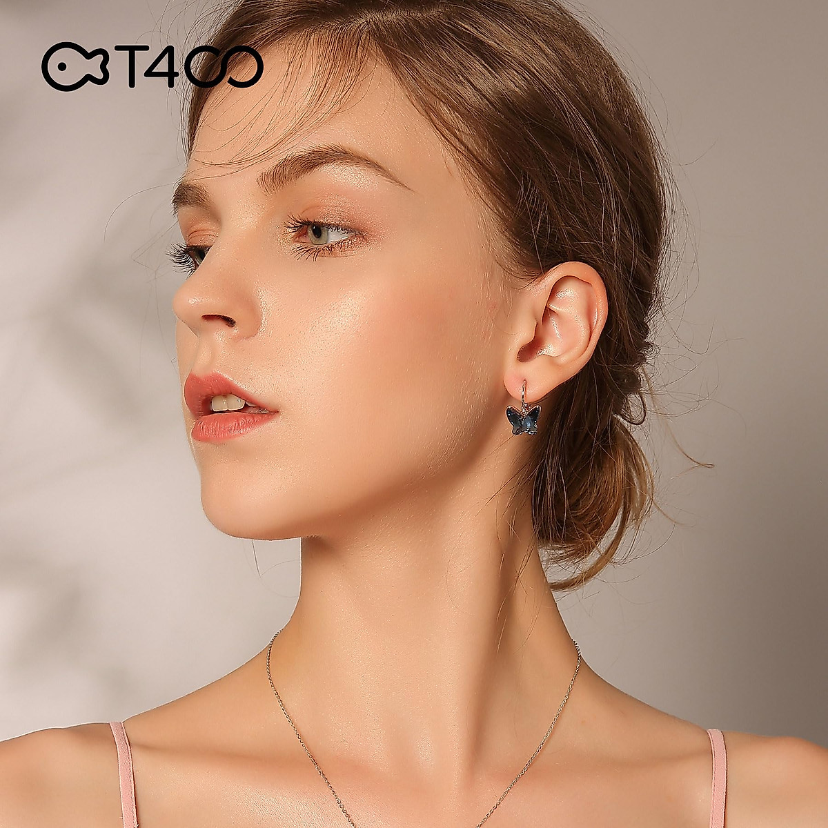 T400 Blue Purple Pink Crystal Butterfly Lever Back Earrings Birthday Gift for Women Teen Girls