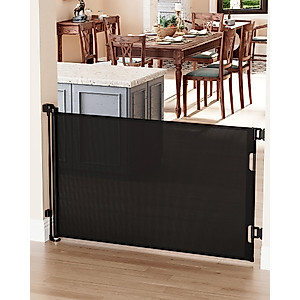 Cumbor Baby Gate Retractable Gates for Stairs, Mesh Dog Gate for The House, Wide Pet Gate 33" Tall, Extends to 55" Wide, Long Child Safety Gates for Doorways, Hallways, Cat Gate Indoor/Outdoor(Black)