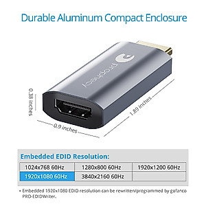 gofanco Prophecy HDMI EDID Emulator – 1920x1080 @60Hz Default Resolution - HDMI Dummy Plug Headless Ghost Display Emulator - HDMI 1.4, YCbCr, RGB, HDMI Bus-Powered, TAA Compliant (PRO-EDID1080)