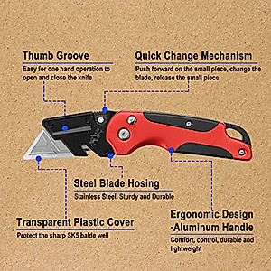 Leopcito Box Cutter Retractable Folding Utility Knife, Heavy Duty Cutter Knife Cardboard Cutter, Box Slicer Opener, Cartons, Cardboard and Boxes Knife Carpet Cutter, Retractable Razor Knife Set, A4RD