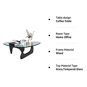 eChamp Noguchi Table Triangle Glass Coffee Table Vintage Glass End Table, Solid Wood Base and Triangle Clear Glass Top Modern End Table for Living Room, Patio, Study (Black)
