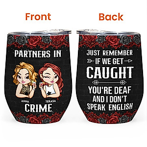 Macorner Personalized Friends Wine Tumbler, Christmas Friendship Gifts for Women, Partners In Crime, Best Friend Birthday Gifts, Bestie Gifts for Women, Soul Sister, Women Friends Gifts for Christmas