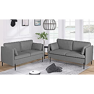 TYBOATLE Upholstered Modern Loveseat Sofa Couch with 2 Rectangular Pillows and Metal Legs, 55" W Fabric Comfy Couches for Living Room, Bedroom, Compact Small Space, Apartment, Office (Grey)