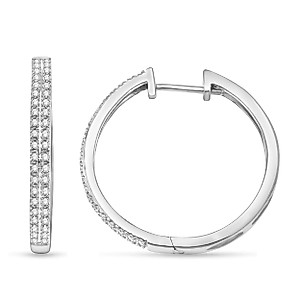 NATALIA DRAKE 1/4 Cttw Diamond Hoop Earrings for Women in Rhodium Plated 925 Sterling Silver Color I-J/Clarity I2-I3