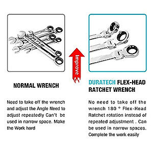 DURATECH Extra Long Flex-Head Ratcheting Wrench Set and Double Box End Ratcheting Wrench Set, 5-Piece, CR-V Steel, with EVA Foam Tool Organizer
