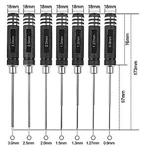 RC Hex Driver Set - 7pcs Hex Allen Screwdriver Kit 0.9mm 1.27mm 1.3mm 1.5mm 2.0mm 2.5mm 3.0mm Key Driver Repair Tools for Rc Car Traxxas Helicopter